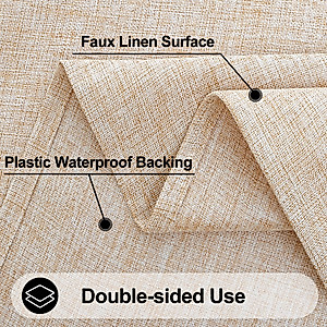 Smiry Round Faux Champagne Table Cloth, Waterproof Burlap Fabric Tablecloth, Washable Decorative Farmhouse Table Covers for Kitchen, Dining, Parties, 60x60, Champagne