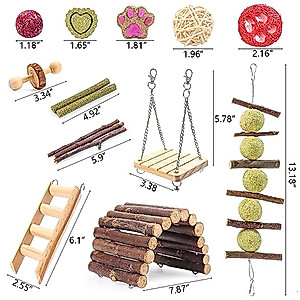 DAMPET Hamster Toys,12 Pack Guinea Pig Chew Toys and Accessories for Hamster Cage,Natural Wooden Guinea Pig Hideout and Timothy Stick Apple Wood for Hamster,Guinea Pig,Rats,Chinchilla,Gerbils,Mice