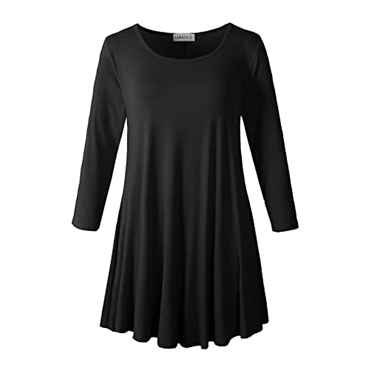 LARACE 3/4 Sleeve Shirts for Women Plus Size Tunic Dressy Top Loose Fit Flare T-Shirt (4X, Black)