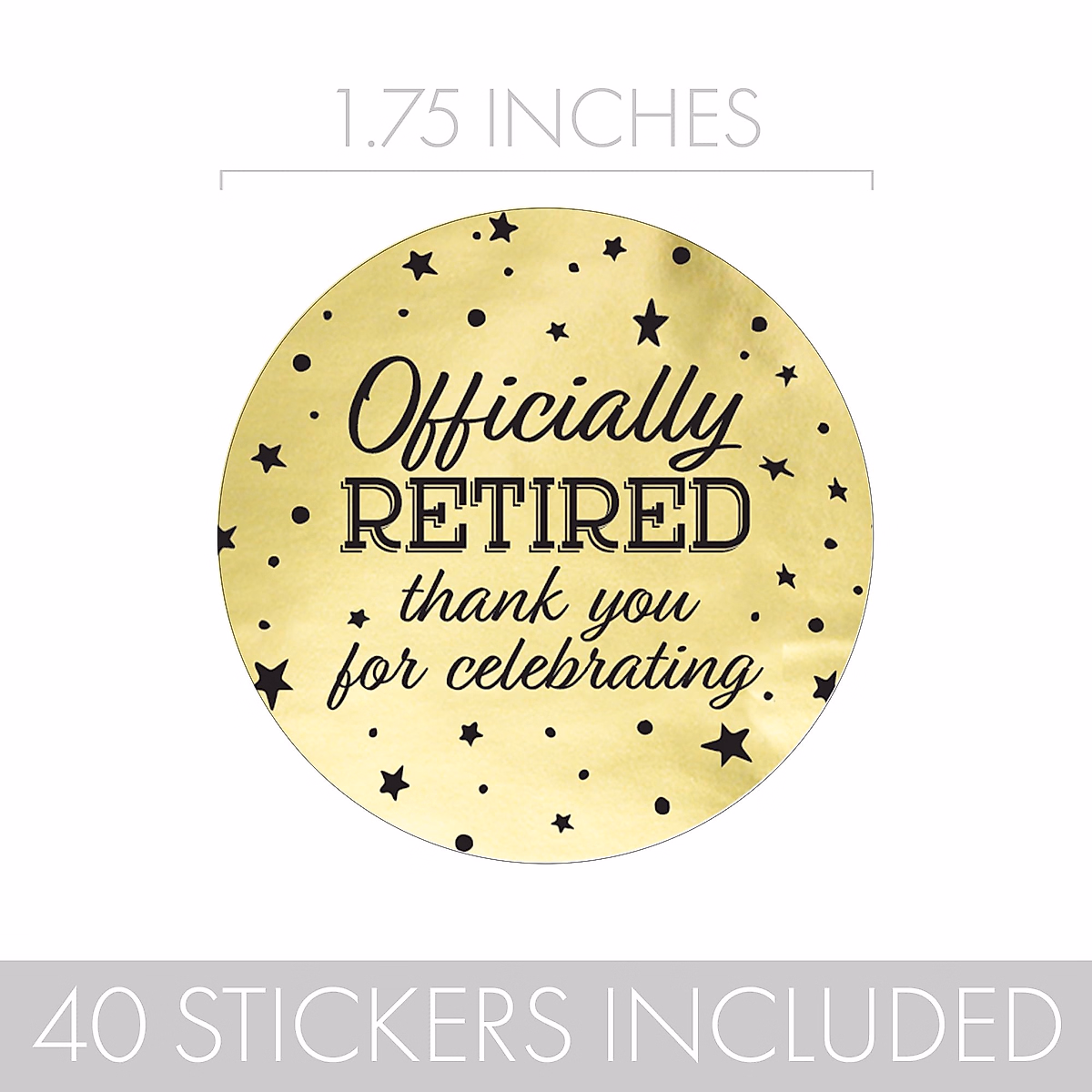 Black and Gold Retirement Party Thank You Stickers, Shiny Gold Foil Retirement Party Decor - 40 Count