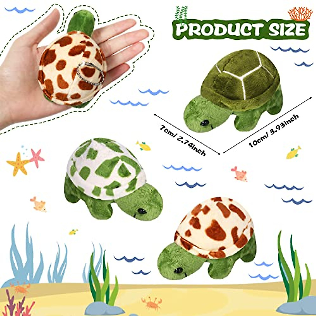 12 Mini Turtle Plush Toys - Soft, Cute Stuffed Animals for Adults, Birthday Party Decorations (Lovely Style)