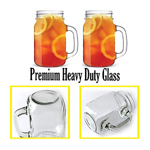 MEM WORLDSHOP 16 oz Regular Mouth Drinking Jars - (2 PACK) - Drinking Mason Jars Regular Mouth Mugs with Glass Handles