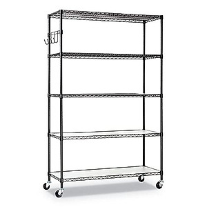 Alera 5-Shelf Wire Shelving Kit with Casters and Shelf Liners, 48w x 18d x 72h, Black Anthracite