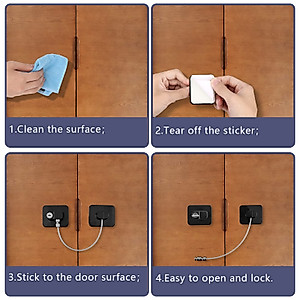 SAVITA 2 Pcs Refrigerator Door Locks, Fridge Lock with 2 Keys Stainless Steel Zinc Alloy Strong Adhesive Lock Protect Baby Kid Safe for Windows Kitchen Cabinets Cupboard Refrigerator Drawer (Black)