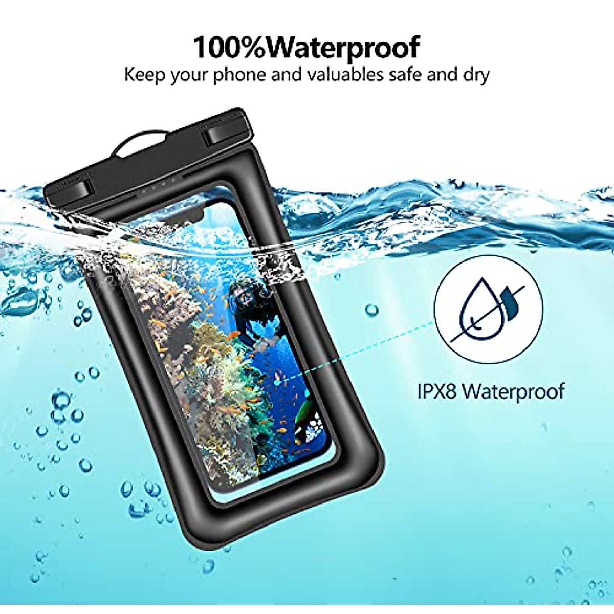v-Golvin Floating Universal Waterproof Phone Pouch, IPX8 Cellphone Dry Bag Waterproof Case for iPhone 13 12 11 Pro Max SE 2020 XS Max XR X 8 7 6s Plus S10 S9 S20 S21 Note 20/10 Up to 7 inches -2 Pack