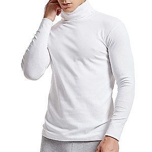 Men's Slim Fit Turtleneck Long Sleeve Pullover Casual Thermal Lightweight Basic T shirt White