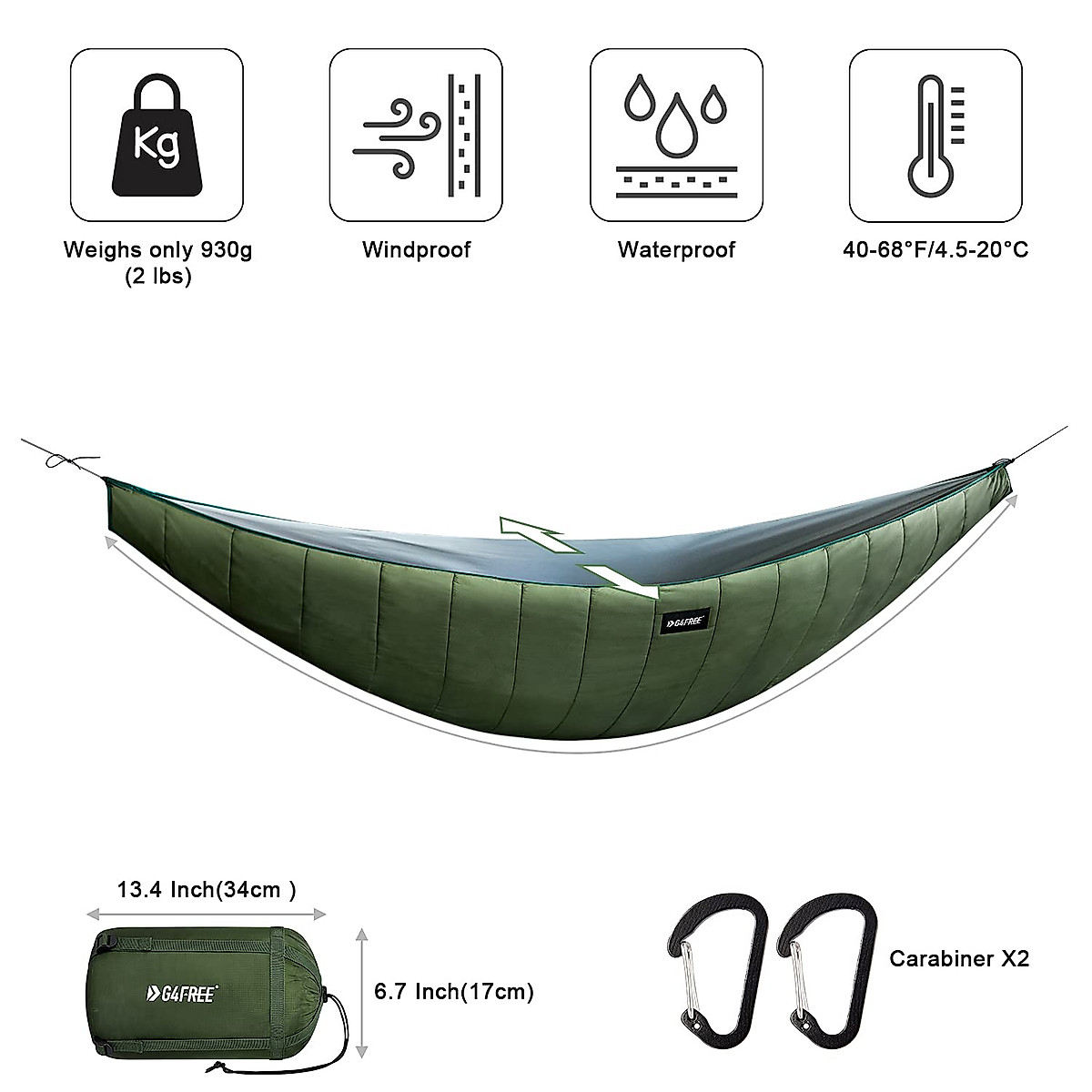 G4Free Hammock Underquilt for Single & Double Camping Hammocks, Lightweight Portable Top Warm 4 Season Winter Under Quilt for Outdoor Camping Hiking Backpacking