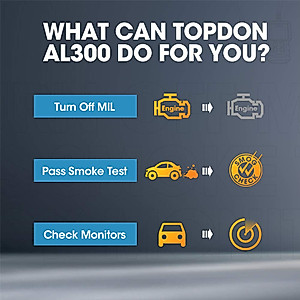 OBD2 Scanner, Code Reader TOPDON AL300 All OBD2 Functions, Vin Retrieval CAN Diagnostic Scan Tool for Check Engine Light, Smog Check, O2 Sensor Test, Mode 6, EVAP Test