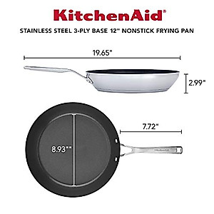 KitchenAid 3-Ply Base Brushed Stainless Steel Nonstick Fry Pan/Skillet, 12 Inch