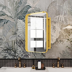 LGLRTD 16x24 Metal Bathroom Storage Cabinet - Medicine Cabinet with Mirror and Adjustable Shelves Wall Mirror - Bathroom Mirror with Storage (Gold)