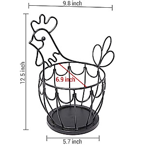 MyGift Black Metal Farm Egg Collecting Basket with Chicken Shape Design, Farmhouse Easter Decor Egg Gathering Basket