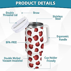 ARGTILDN 40 oz Tumbler Pomegranate Fruit Insulated Travel Mug with Handle and Straw Lid Stainless Steel Vacuum Coffee Cup Tea Beverage Container Water Bottles for Car Sports office