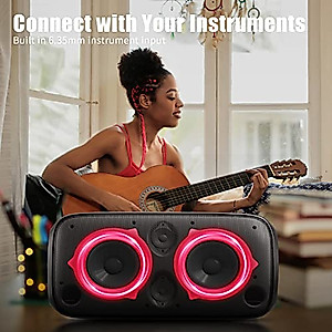 Ortizan 80W Powerful Portable Bluetooth Party Speaker, Extra Deep Bass, Loud 105dB Sound IPX4 Outdoor Wireless Bluetooth Speakers with Dynamic Light Show, Wireless Microphone, 24H Playtime(Black)
