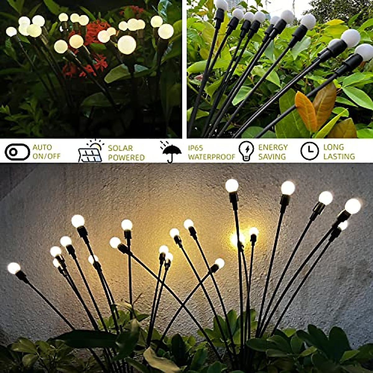 YTIUU 2 Pack Firefly Lights Solar Outdoor, Starburst Swaying Solar Lights,Swing Garden Waterproof Decor When Wind Blows for Backyard Patio Terrace Lawn Path Holiday Decor