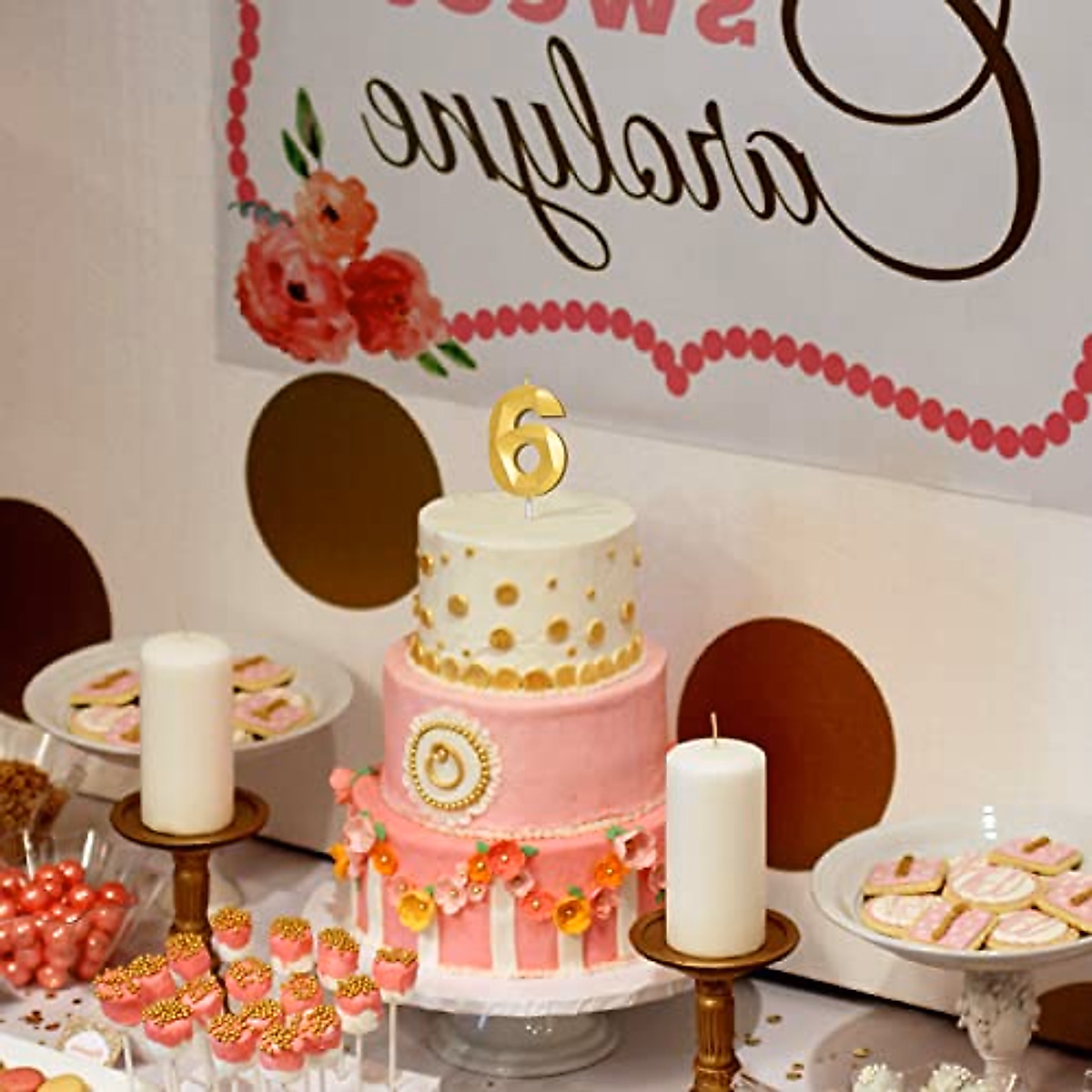 Number Birthday Candles(6 Candle Gold) 3D Diamond Shape Number Happy Birthday Cake Candles for Birthday Party Wedding Decoration Reunions Theme Party