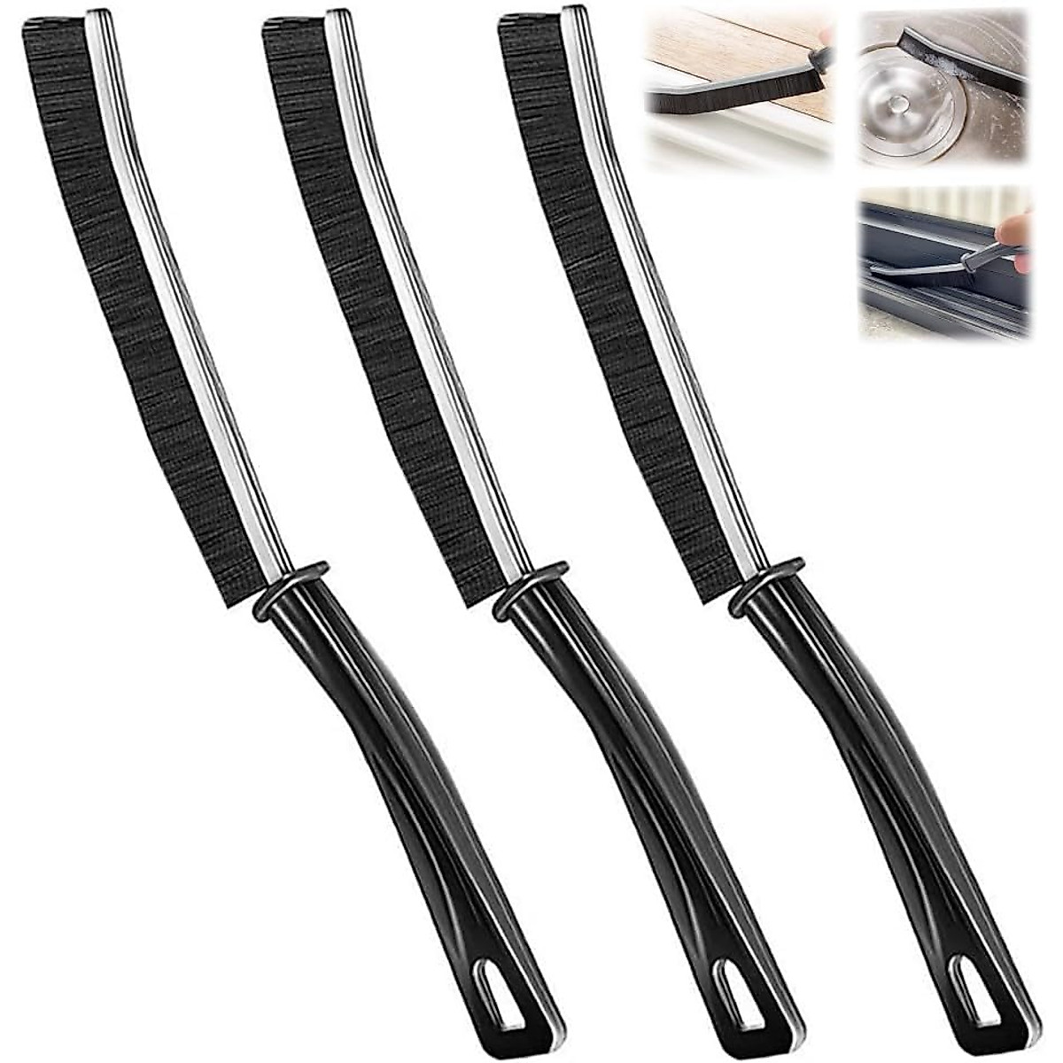 Oanruyan 3pc-Black Gap Cleaning Brush, 2023 New Multifunctional Crevice Cleaning Tool, Dead Corners Brushes for Bathroom Kitchen Tiles Window Door Slots