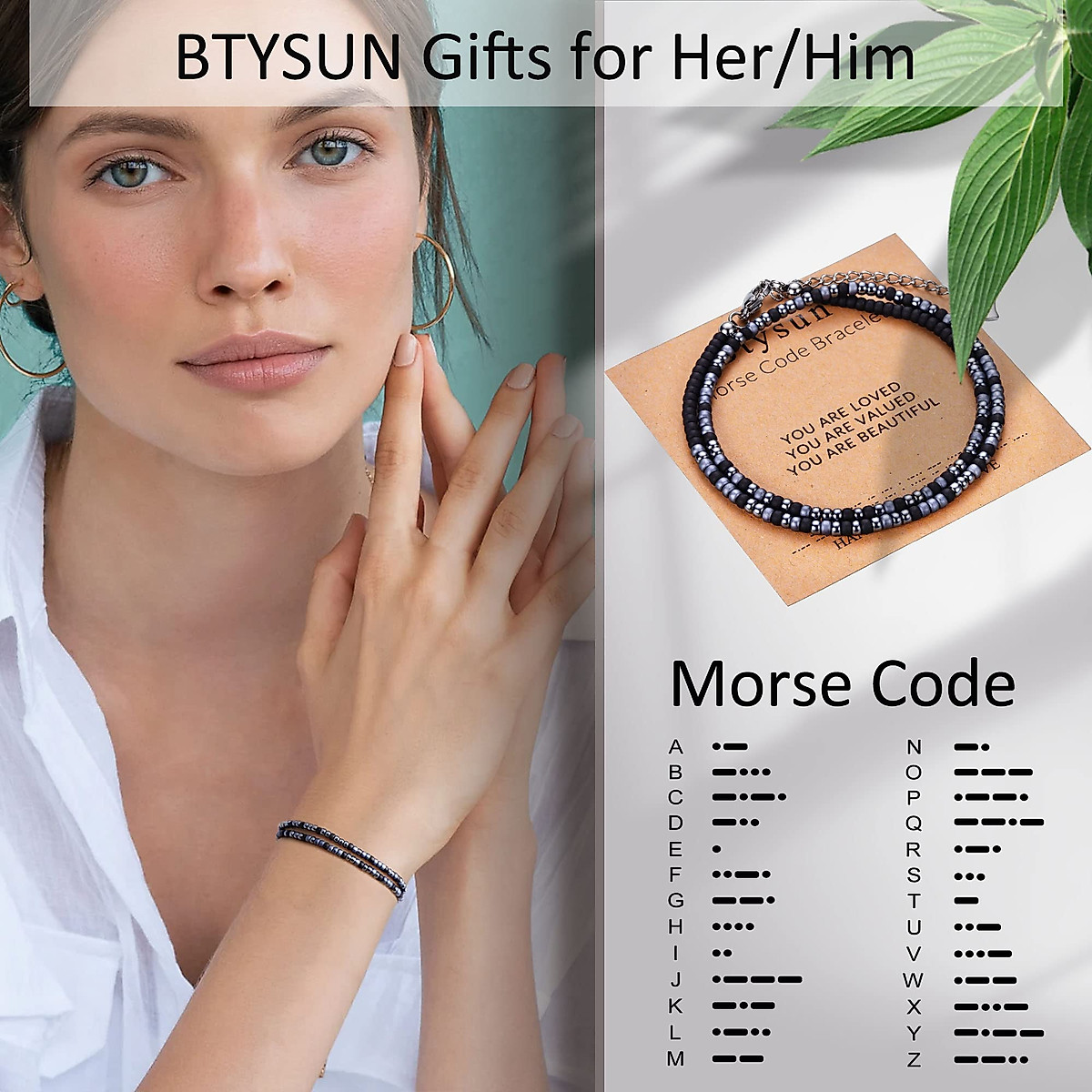 Btysun Morse Code Bracelets Gifts for Mom from Daughter Birthday Gifts for Daughter Secret Message Black Bead Retirement Graduation Birthday Jewelry