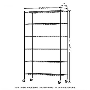 Furinno Wayar Metal Storage Shelf Rack, 6 Tiers, 48-Inch Taller, Black