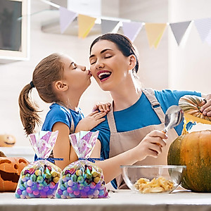 Morepack Iridescent Holographic Cellophane Bags,5x7 Inch 100Pcs Party Favor Treat Bags with 5 Colors Twist Ties for Baby Showers Weddings Birthday Party