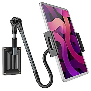 BEATYLIFE Wall Mount Tablet Phone Holder for Bed Kitchen Hair Salon Studio, Gooseneck Flexible Arm Clip Wall Tablet Cell Phone Stand, Compatible with iPhone, iPad, Fire HD 8, Galaxy Tabs 4.7"-11"
