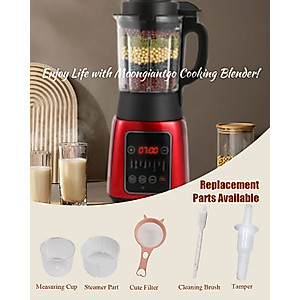 Moongiantgo Professional Cooking Blender for Kitchen Hot Cold with 8 Presets, 59Oz Glass Jar, 58000RPM High Speed Quiet for Smoothie Shake Red 110V