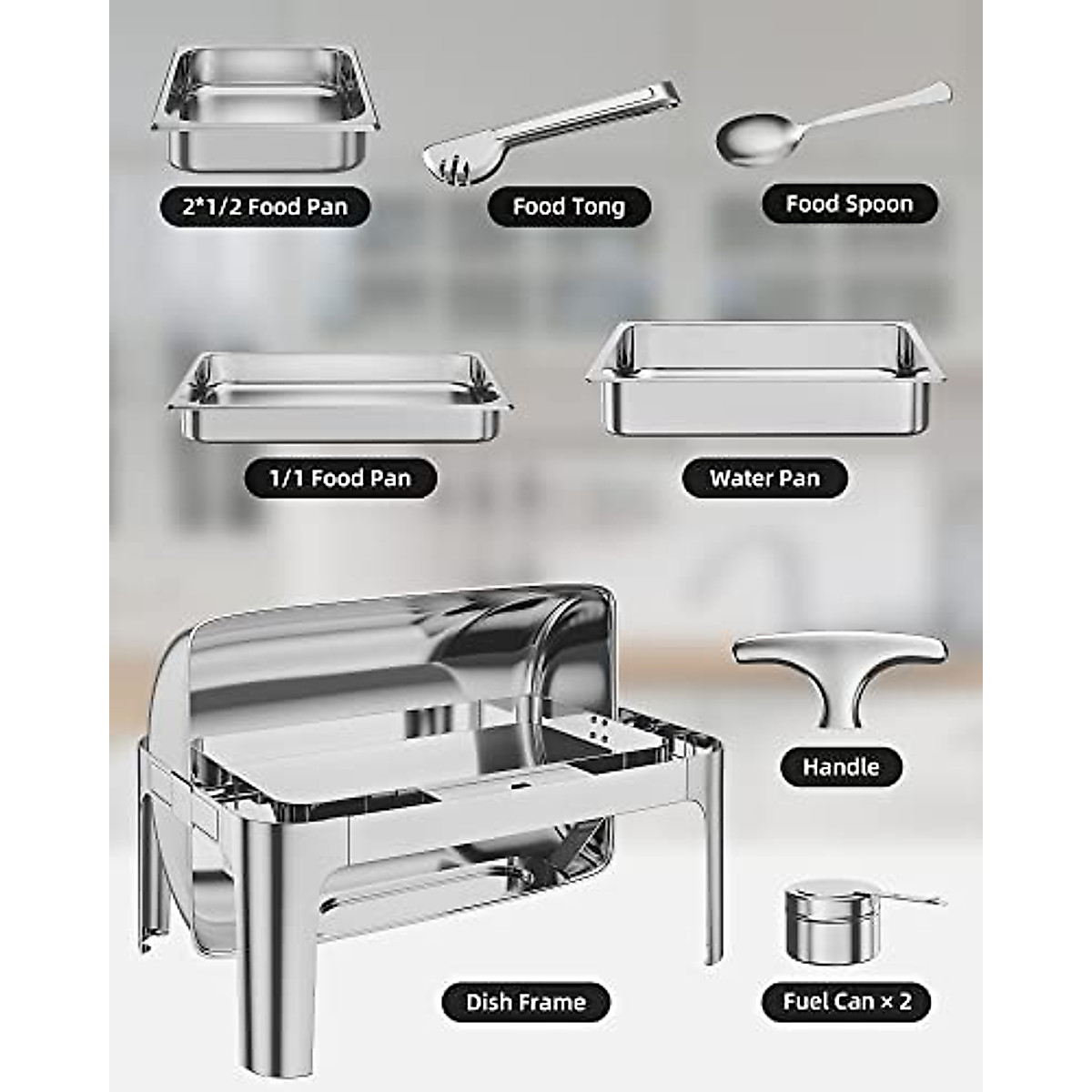 RIEDHOFF RE-NT-1/1+2 Chafing Dish, Full size pan& Hall-size pans, Rectangular