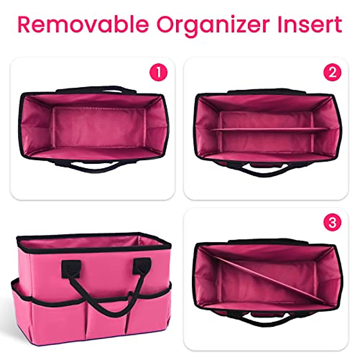Godery Desktop Tote and Stock Organize, Teacher Helper Tote Bag Organization for Arts, Books, Stationery, etc, and Office Desk Organize, Make-up Storage Tote with Handles for Travel (PINK)