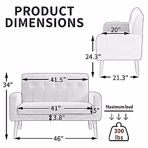Sepnine 50" Modern Linen/Velvet Fabric Loveseat Sofa,Office Couch for Small Space, Living Room Soft Futon,Small Love Seats Couch for Bedroom (Velvet-DarkPink)
