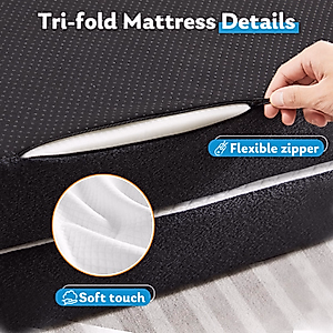 wOod-it Folding Mattress, 4 inch Tri-Fold Memory Foam Mattress Topper for Camping, Foldable Guest Bed, Portable Travel Mat with Washable Cover, 80"×38"×4", White