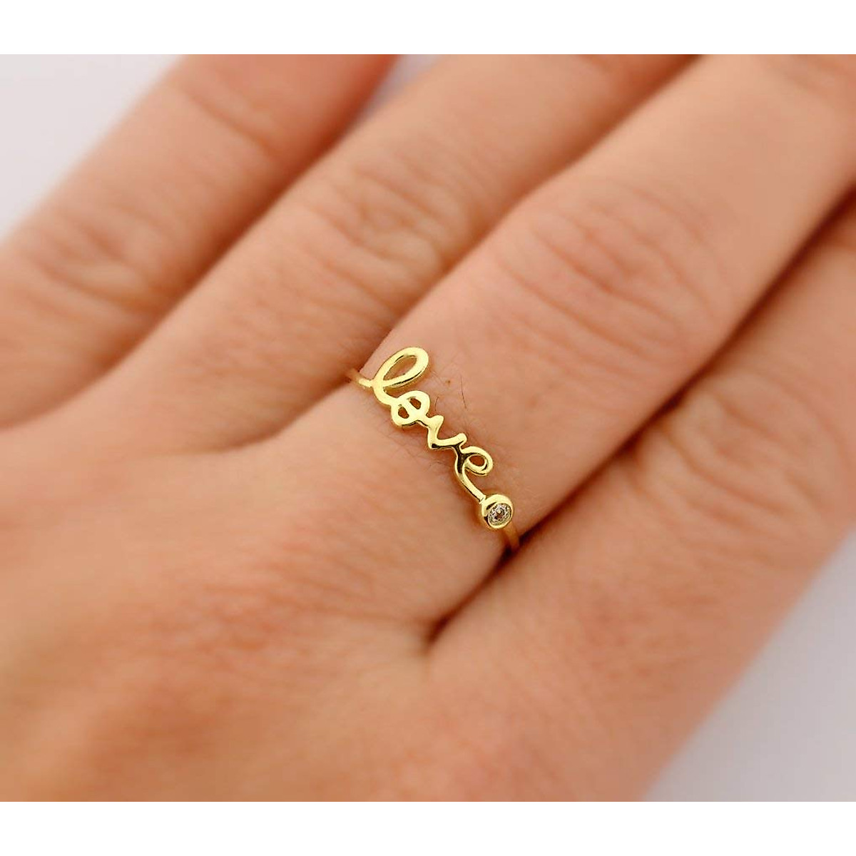 AVORA 10K Yellow Gold Love Ring with Bezel Simulated Diamond CZ - Size 7