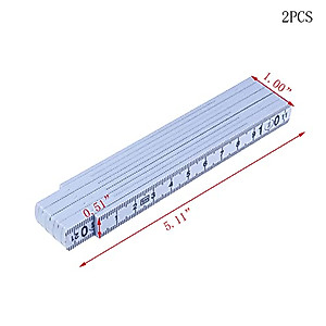 Faotup 2PCS White 1 Meter ABS Folding Ruler with Sliding Extension,Mini Folding Ruler,Small Folding Ruler,Folding Ruler Slide,Folding Rulers Measuring Tool,5.11×1.00×0.51Inches