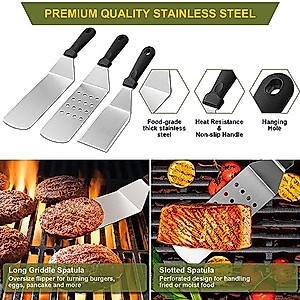 Griddle Accessories Kit, 16pcs Flat Top Grill Griddle Tools Set for Blackstone and Camp Chef, Professional Grill Spatula Set with Basting Cover, Spatula, Scraper, Tongs for Outdoor BBQ and Camping