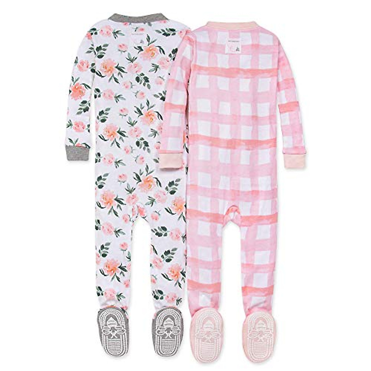 Burt's Bees Baby baby girls Pajamas, Zip Front Non-slip Footed Pjs, 100% Organic Cotton and Toddler Sleepers, Autumn Blooms 2-pk, 12 Months US