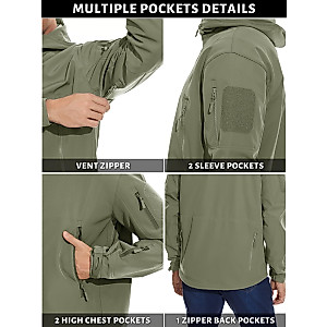 TACVASEN Men Windproof Softshell Tactical Hoodie Fleece Hunting Jacket Coat Army Green,US XL