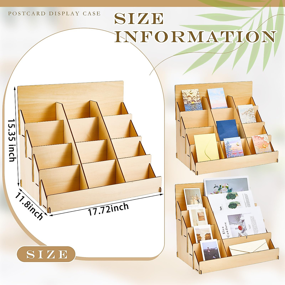 Wenqik 4 Tier 12 Shelves Greeting Card Display Stand Wooden Multipurpose Card Display Rack Sticker Display Stand for Vendors Portable Greeting Card Holder for Cards Picture Photos Organizer Display