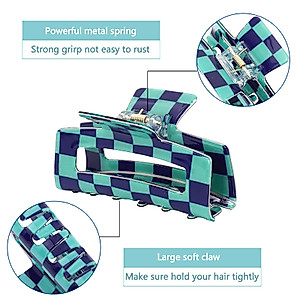 Whaline 6 Pack Checkered Hair Claw Clips Strong Hold Rectangle Hair Claw Multicolored Plaid Non-Slip Catch Hair Clips Jumbo Hair Styling Accessories for Women Girls Thin Thick Hair