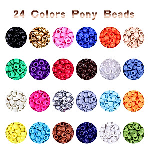 Greentime Pony Beads Jewelry Making Kit, 9mm Pony Beads Rainbow Opaque Beads Small Loose Spacer Beads for Friendship Bracelet Jewelry Necklace Making Crafts for Independence Day Gift (24colors)