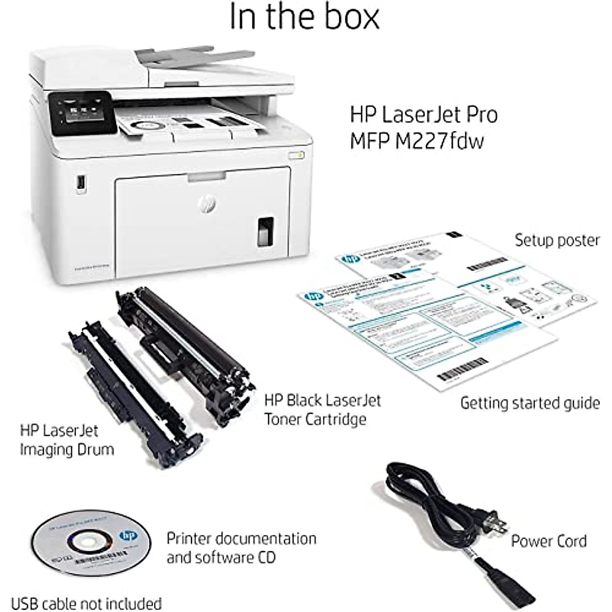 HP Laserjet Pro MFP M22 7fdw Monochrome Wireless All-in-One Laser Printer, Copy & Scan & Fax, 2.7" Color Touchscreen Display, 1200x1200 dpi, 30 ppm, Duplex & Mobile Printing, PCS USB Printer Cable