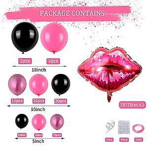 Pink Balloon Garland Arch Kit,Hot Pink Black Rose Red Balloon Garland Red Lips Foil Balloon for Theme Party Girl Birthday Baby Shower Themed decorations