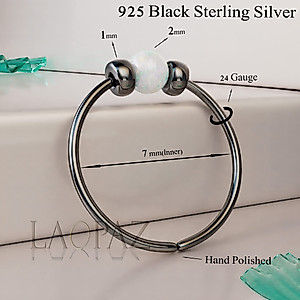 LAOPAZ White Opal Small Black Nose Ring - 24 Gauge Thin Nose Piercing 925 Silver - Handmade Nose Hoops Jewelry…