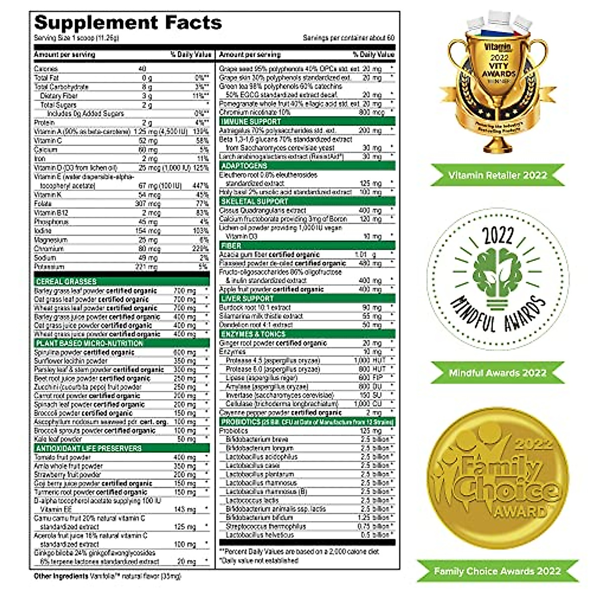 Vibrant Health, Green Vibrance, Vegan Superfood Powder, 60 Servings (FFP)