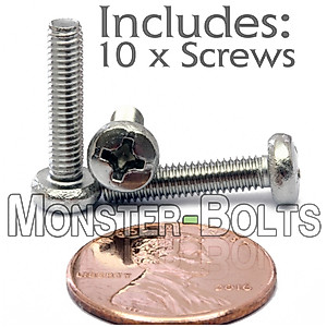 MonsterBolts - M3.5 x 16mm Phillips Pan Head, DIN 7985A, Stainless Steel, 10 Pack