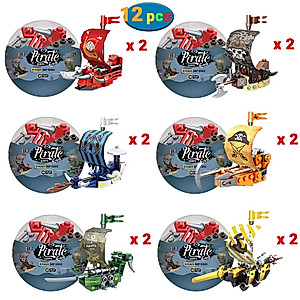 WODMAZ 12PCS PreFilled Easter Eggs with Pirate Ship Building Blocks, Surprise Eggs Filled Pirate Ship Toys Set for Easter Basket Stuffers, Easter Basket Filler, Easter Egg Hunt Classroom Prize Events