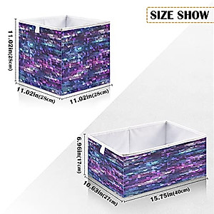 WELLDAY Storage Basket Mermaid Purple Sequins Foldable 11 x 11 x 11 in Cube Storage Bin Home Decor Organizer Storage Baskets Box for Toys, Books, Shelves, Closet, Laundry, Nursery