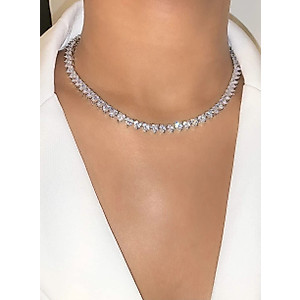ATJMLADYJEWELRY Iced Out Bling 2022 Valentine's Day Gift Women Jewelry 5mm Heart Shaped Cubic Zirconia CZ Tennis Choker Necklace (Silver White), (R362)