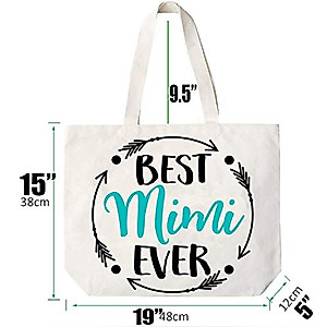 COCOVICI Mimi Tote Bag | Best Mimi Ever | Grandma Gifts | Mimi Gifts | Mimi Christmas Gift | Christmas Gift from Grandkids(Best Mimi Ever Turquoise/Black Font)