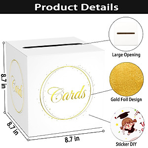 White Card Box for Party, 8.7" Circle Gold Foil Design Gift Cards Receiving Box Holder for Wedding, Bridal Shower, Graduation, Birthday, Retirement, Baby Shower, Anniversaries Party Decorations