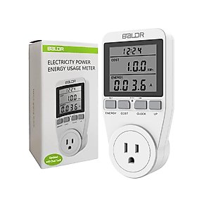 BALDR U.S. Electricity Usage Monitor for Home - Kilowatt Meter Sockets - Wattage Meter Plug In Appliances to Measure Energy Usage - Home Energy Monitor with Easy to Read Display - Home Power Monitor