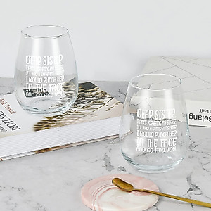 Funny Sister Wine Glass Gift 15Oz, Thanks for Being My Sister Stemless Wine Glass, Unique Thank You Gift for Sisters, Stepsisters, Sister in Law, Soul Sister, Christmas Gift, Birthday Gifts for Sister