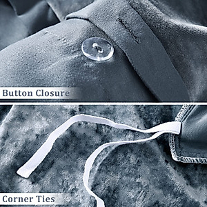 CAROMIO Velvet Duvet Cover Queen Size - Luxury Pinch Pleated Duvet Cover Bedding Set Soft Pintuck Velvet Comforter Cover Set with Corner Ties and Button Closure, Blue, 90"x90"